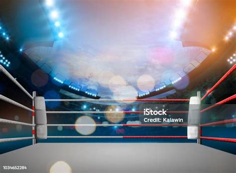 권투 링 스포트 라이트에 의해 조명입니다 디지털 효과 3d 렌더링입니다 경쟁에 대한 스톡 사진 및 기타 이미지 경쟁 권투 스포츠 도전 Istock