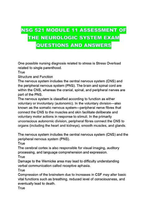 Nsg 521 Module 11 Assessment Of The Neurologic System Exam Questions