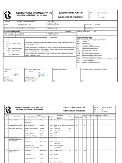 Qcp For Structure Pdf Industrial Processes Business Process