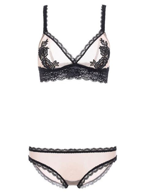 28 Off 2021 Floral Embroidered Lace Bra Set In Black Zaful