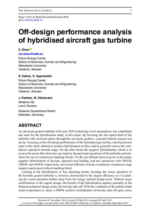 pdf off design performance analysis of hybridised aircraft gas