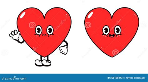 Cute Funny Heart Waving Hand Character Vector Hand Drawn Traditional