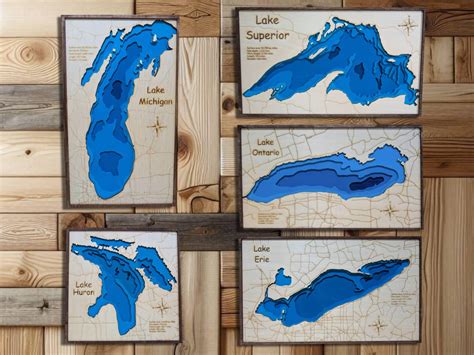Great Lakes Bathymetric Map Laser Cut Wood Chart Digital Download