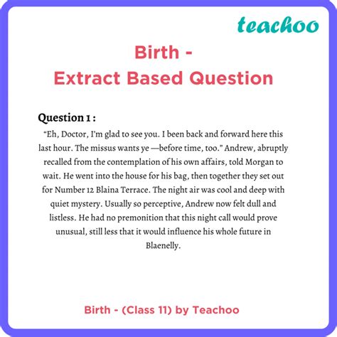 Snapshot Class 11 Birth English Extract Based Question