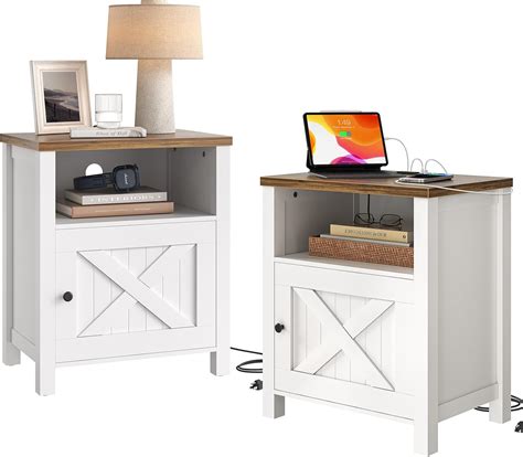 Pipishell Night Stand Set 2 Farmhouse Bedside Table Set Of