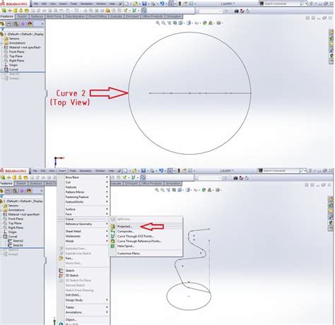 Solidworks Projected Sketch On Sketch Solidworks Autocad Unigraphics