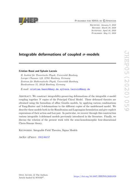 Pdf Integrable Deformations Of Coupled σ Models