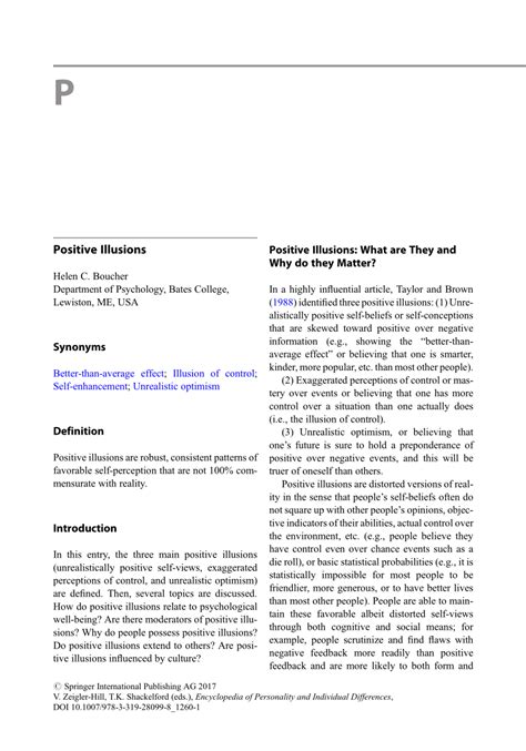 Pdf Positive Illusions