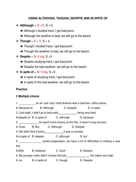 Using Although Despite Pdf