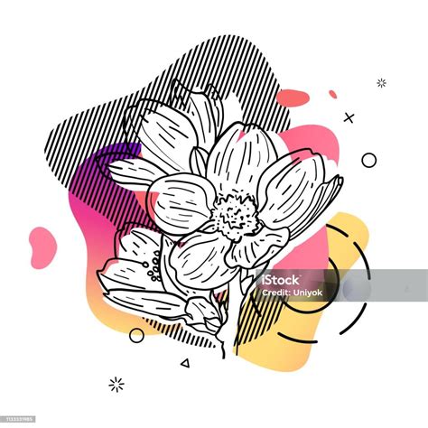 꽃 라인 템플릿 디자인 인쇄 사쿠라 꽃과 현대 추상적 인 그라데이션 모양과 포스터 T 셔츠 여름 및 봄 배너에 대 한 그림입니다