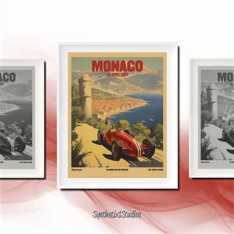 Formula 1 Digital Art Print 1931 Monaco Grand Prix Wall Decor Vintage