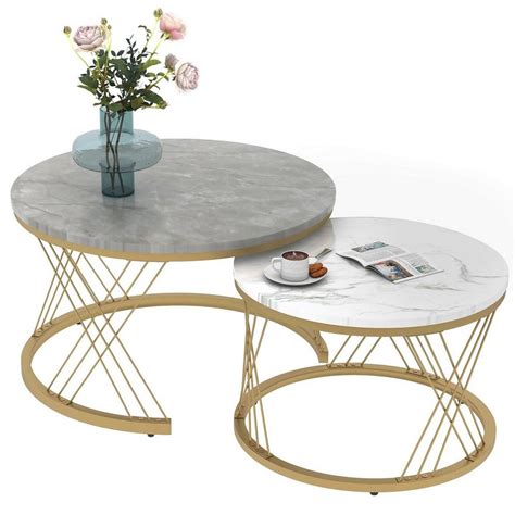 Merax Couchtisch Set Rund Satztisch Wohnzimmertisch 15 Cm Platte