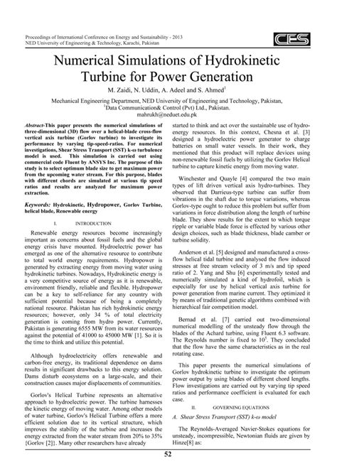 Pdf Numerical Simulations Of Hydrokinetic Turbine For Power Generation