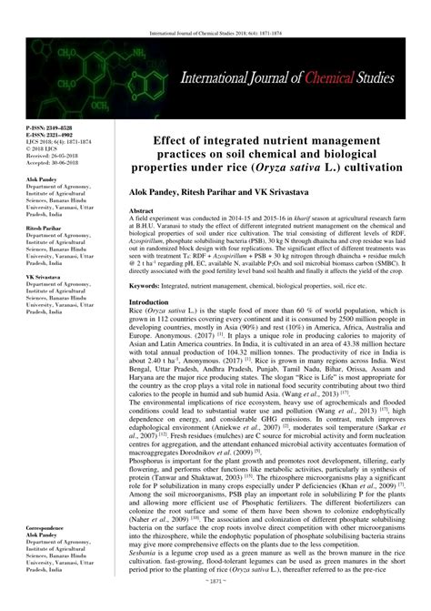 (PDF) Effect of integrated nutrient management practices on soil chemical and biological ...