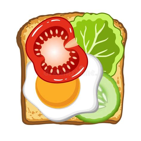 Ilustração Vetorial De Torradas Tomate De Ovo Frito E Alface