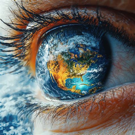 Earth Reflection In Human Eye Surreal Environmental Concept Stock