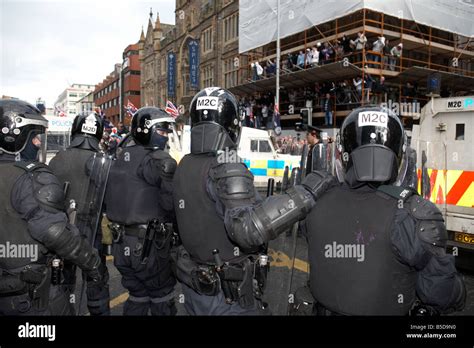 Line Of PSNI Police Service Of Northern Ireland Riot Squad Control