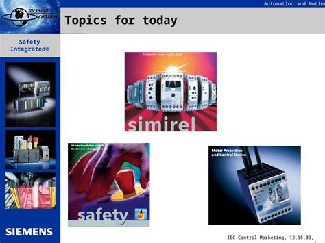 Ppt Automation And Motion Iec Control Marketing 12 15 03 1 Safety Integrated® Topics For