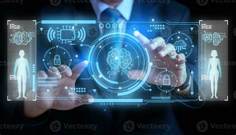 Businessman Touching The Brain Working Of Artificial Intelligence Ai In