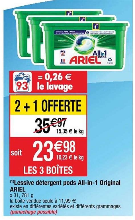 Offre Lessive Détergent Pods All in Original Ariel chez Cora
