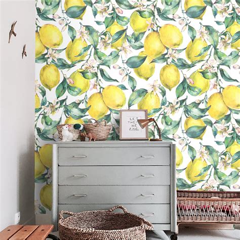 Wallpaper Lemons Peel And Stick Removable Or Traditional Wall Etsy