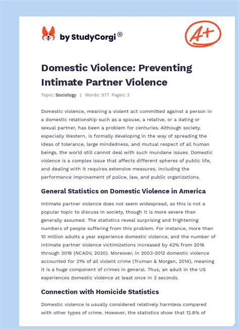 Domestic Violence Preventing Intimate Partner Violence Free Essay