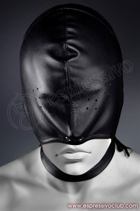 Pinhole Eyes And Open Jaw Hood Pu Leather Bdsm Hood Open Mouth Bondage