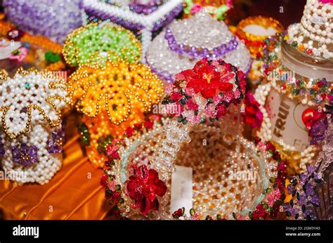 Colorful Beads Formed Into Various Containers And Various Flower Shapes