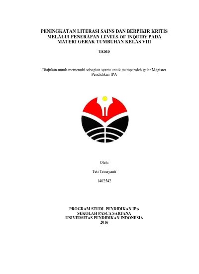 Peningkatan Literasi Sains Dan Berpikir Kritis Melalui Penerapan Levels