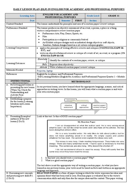 Eapp 1st Qtr Lp7 Writing The Reaction Paper Pdf Idea Thought