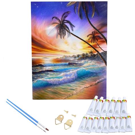MALOWANIE PO NUMERACH OBRAZ Z RAMĄ DIY ZESTAW PĘDZLE FARBY PŁÓTNO 30x40