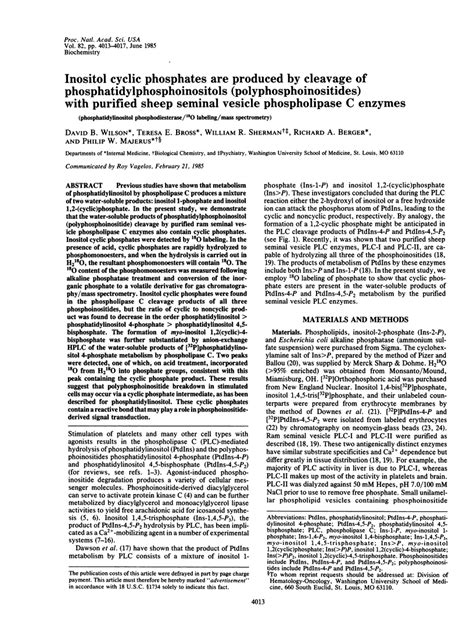Inositol Cyclic Phosphates Are Produced By Cleavage Of