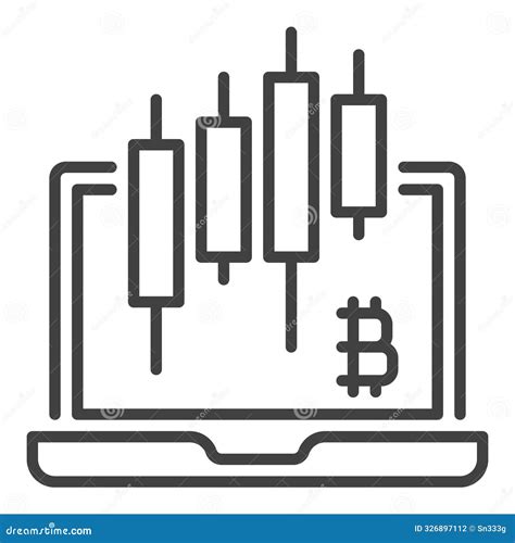 Laptop With Candlestick Charts Vector Linear Icon Or Symbol Stock