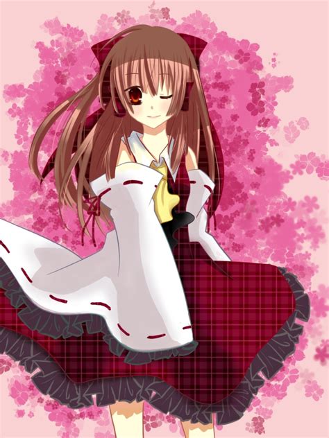 Safebooru Ascot Bare Shoulders Bow Brown Hair Detached Sleeves Floral