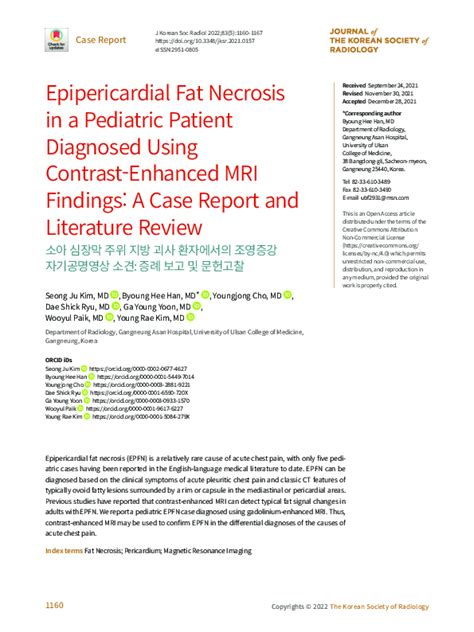 Pdf Epipericardial Fat Necrosis In A Pediatric Patient Diagnosed Using Contrast Enhanced Mri