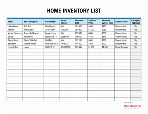 Free Home Inventory Templates Pdf Word Excel