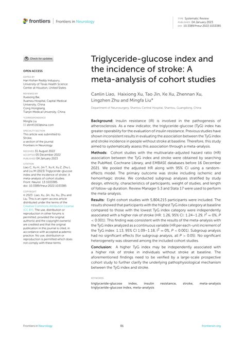 Pdf Triglyceride Glucose Index And The Incidence Of Stroke A Meta