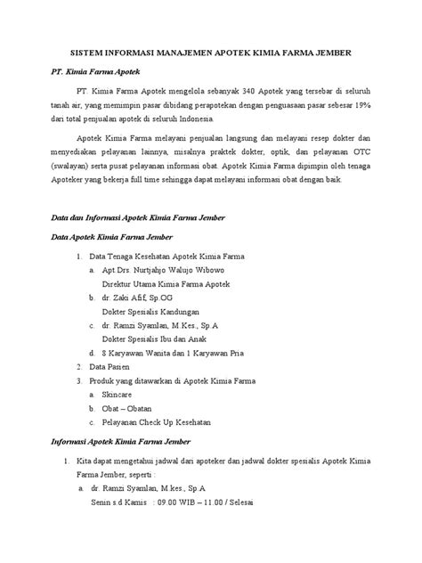 Sistem Informasi Manajemen Apotek Kimia Farma Jember Pdf
