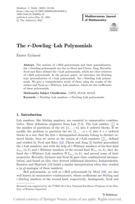 Pdf The R Dowling Lah Polynomials