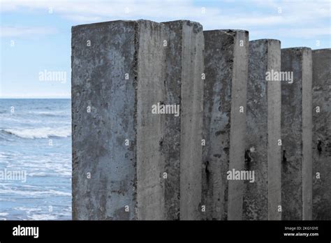 Concrete Pillars As A Part Of Breakwater Structure Mounted At Baltic