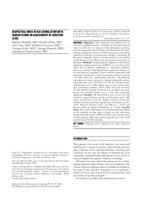Pdf Bispectral Index In Icu Correlation With Ramsay Score On