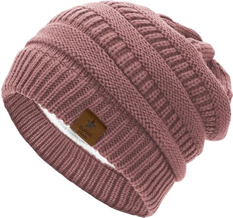 Zando Womens Knit Beanie Winter Thick Pink Fleece Lined Beanie Hats For