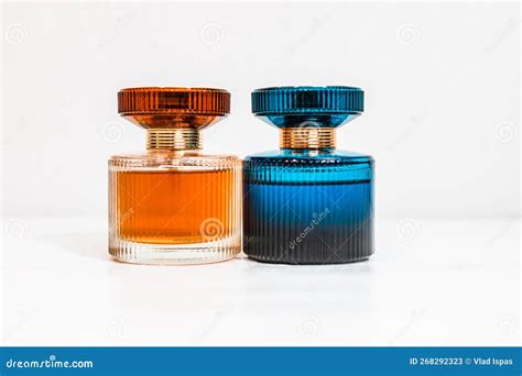 Elegant Perfume Bottles Isolated On White Background With Copy Space Editorial Stock Photo