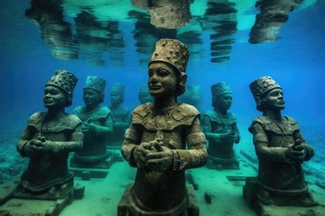 Premium Ai Image Statues In An Underwater Archaeological Site Created