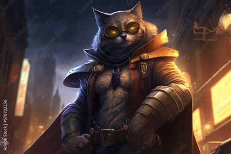 Cool Cat In A Superhero Outfit Striking A Pose On A City Rooftop At