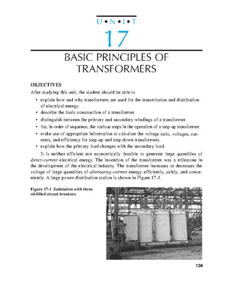 12 Basic Principles OF Transformer U N I T 17 BASIC PRINCIPLES OF TRANSFORMERS