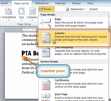 Word 2010 Working With Columns