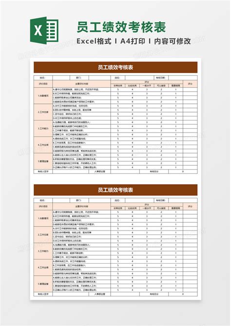 简约实用员工绩效考核表excel模板下载熊猫办公