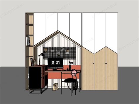 Wardrobe With Study Desk Design Idea Sketchup 3d Model Skp File