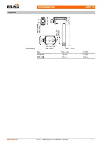 Belimo Duct Sensor For RH And Humidity 22DTH 15M At 8800 CO2 Gas
